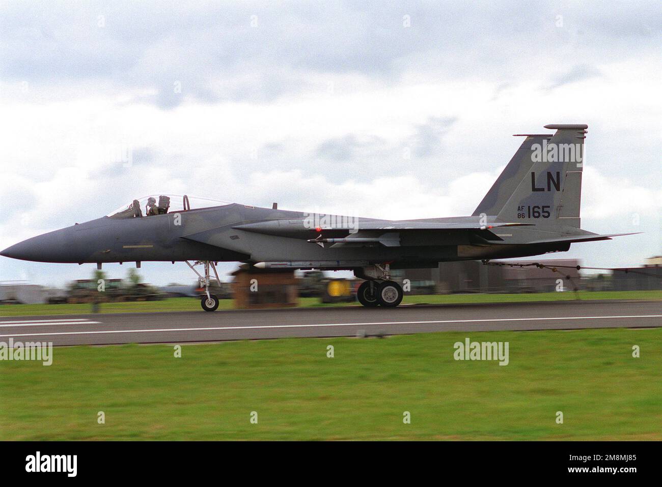 An F-15C Eagle assigned to the 492nd Fighter Squadron engages the ...