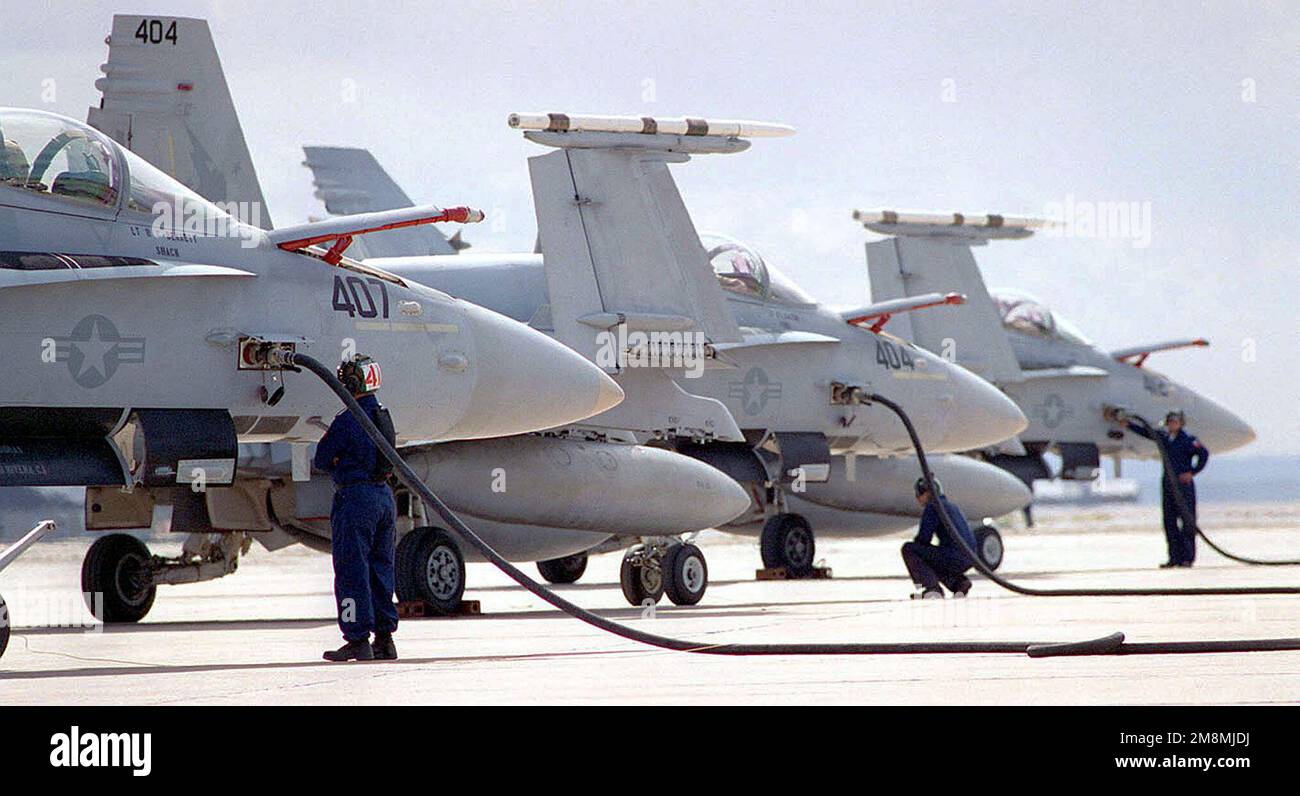 A row of F-18 Hornets from the VFA-113 Naval Air Station, Lemoore ...
