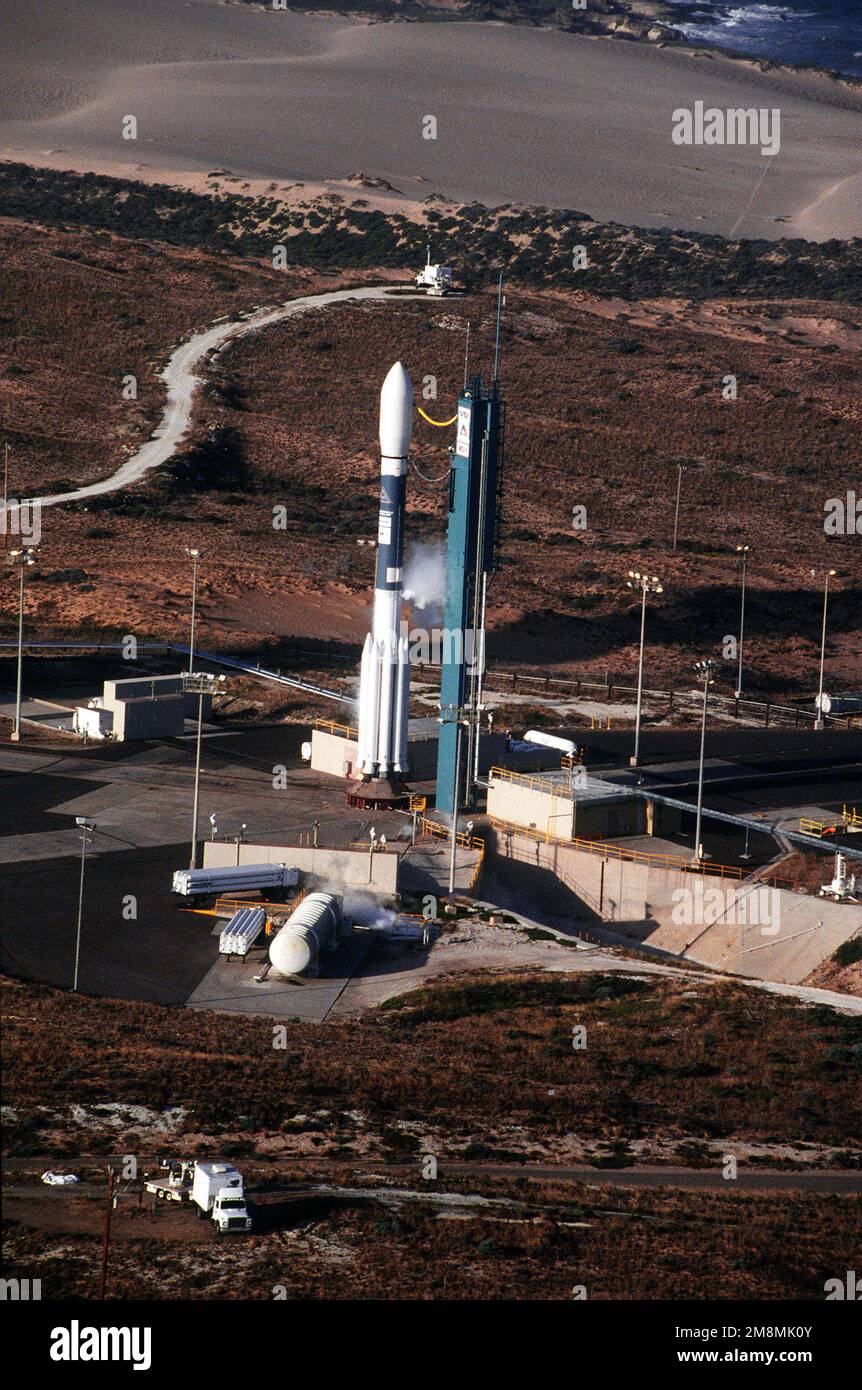An aerial view of the Delta II rocket prior to lift-off at Space Launch ...