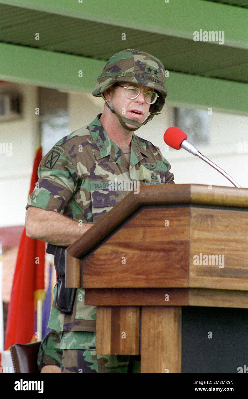 MAJ. GEN. Lawson W. Magruder, III, commanding general, gives a speech ...