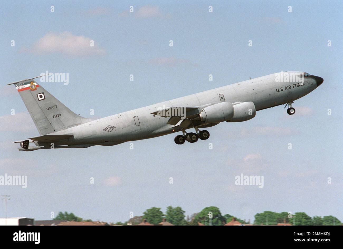 KC-135R Stratotanker from the 100th Aerial Refueling Wing at Royal Air Force Mildenhall climbs ...