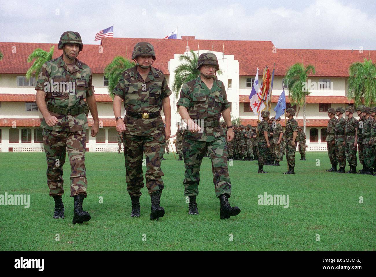 An inspection of troops is conducted by LT. COL. Prescott (l), Brig ...