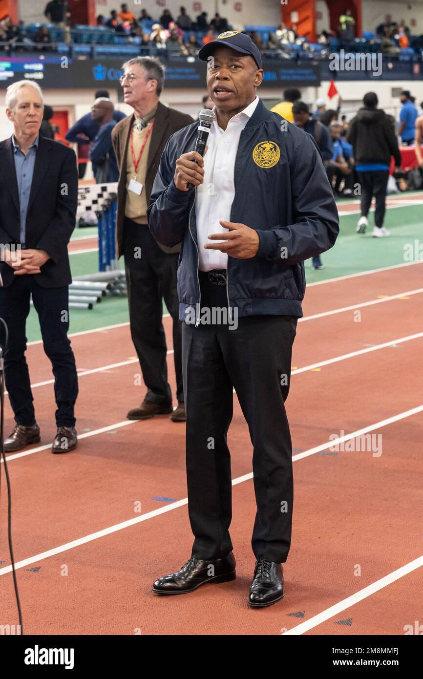 New York, United States. 14th Jan, 2023. Mayor Eric Adams visits Armory ...