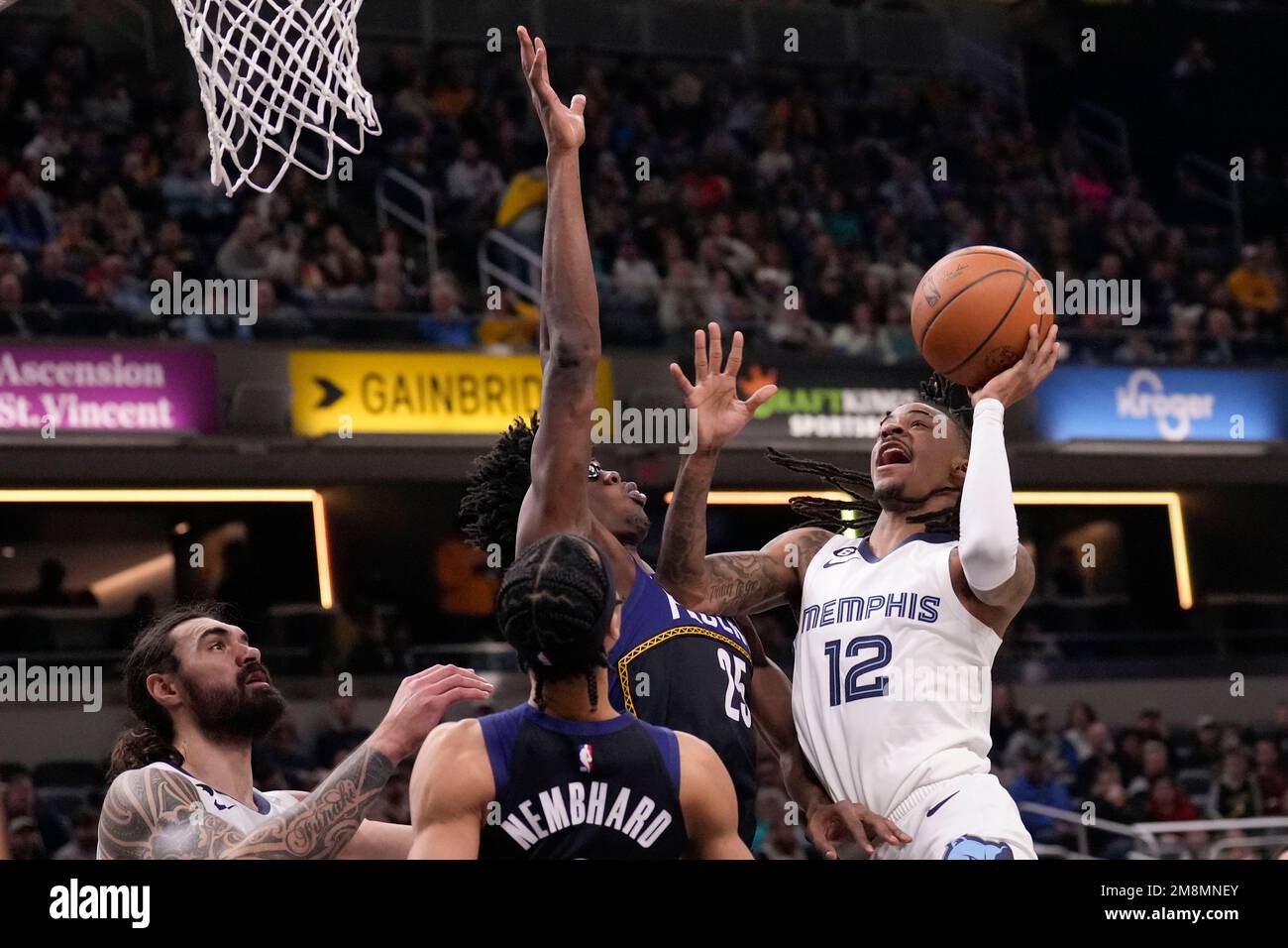 Memphis Grizzlies guard Ja Morant (12) shoots around Indiana Pacers ...