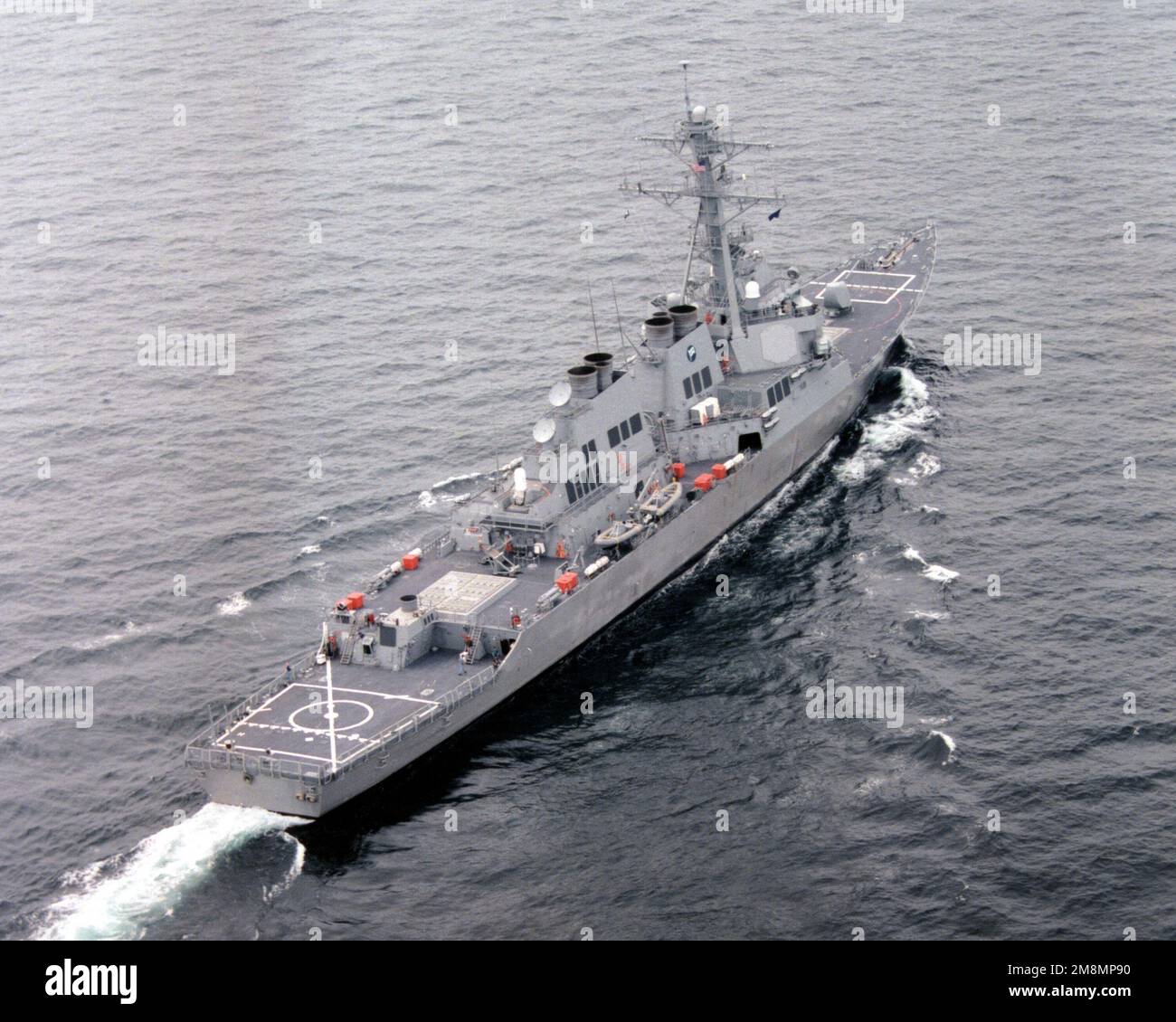 High oblique starboard quarter view of the guided missile destroyer USS ...