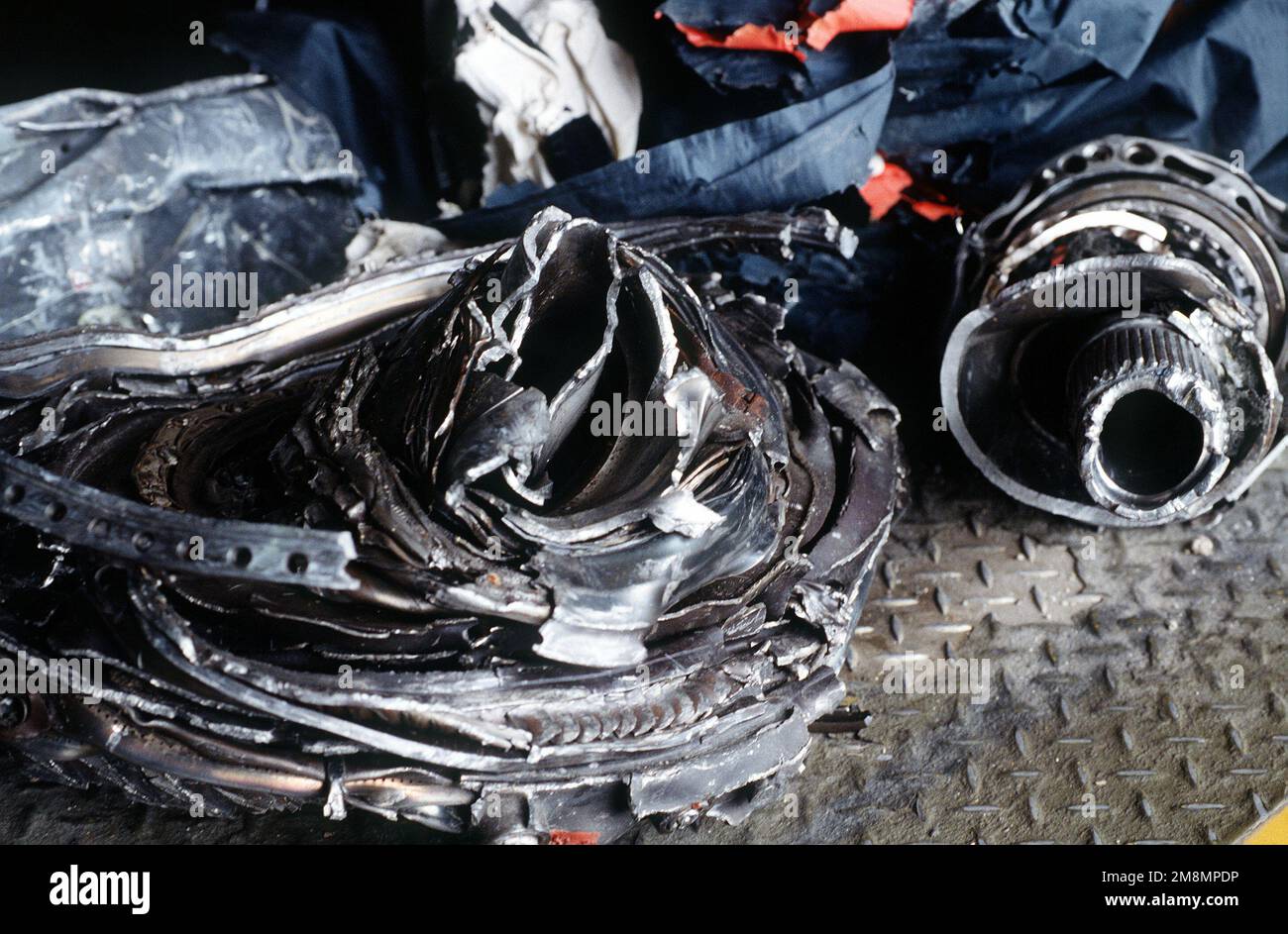 A section of the A-10's TF-34 high pressure turbine engine lays on the ...