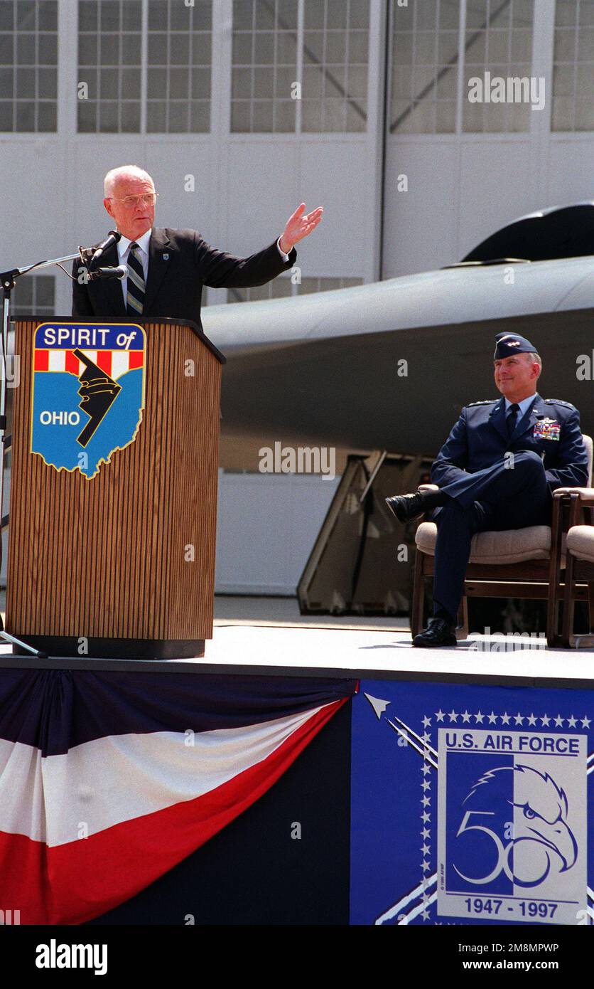 During dedication of the B-2 "Spirit of Ohio" stealth bomber, Senator ...