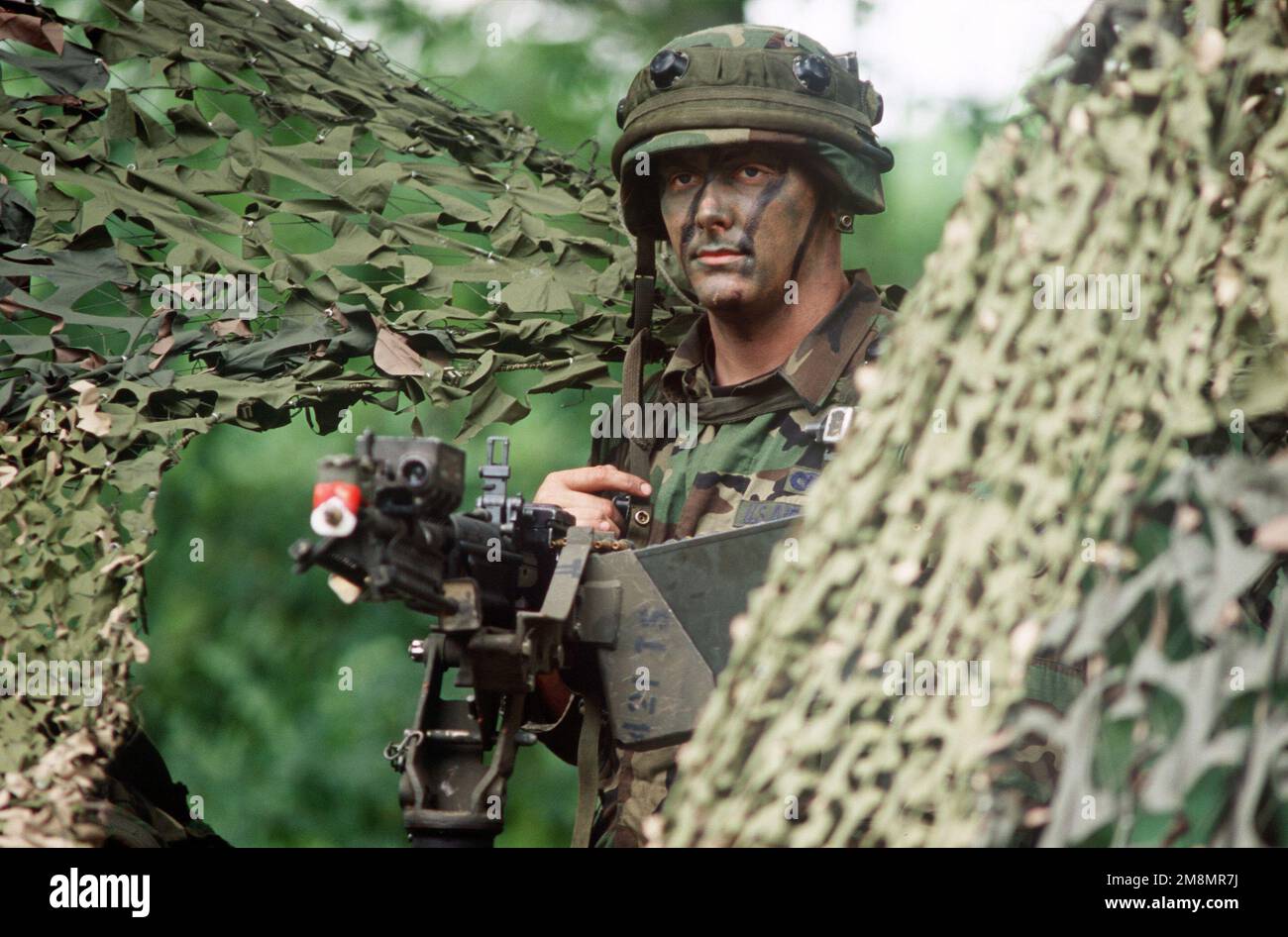 US Air Force SENIOR AIRMAN (SRA) Kyle Duncan, an M60 gunner assigned to ...