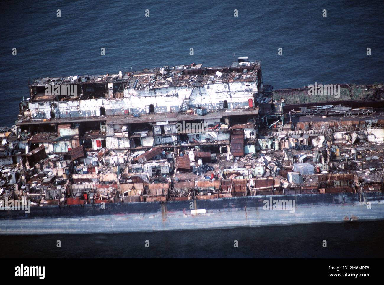 Aerial view from the port side of a section of the aircraft carrier ...