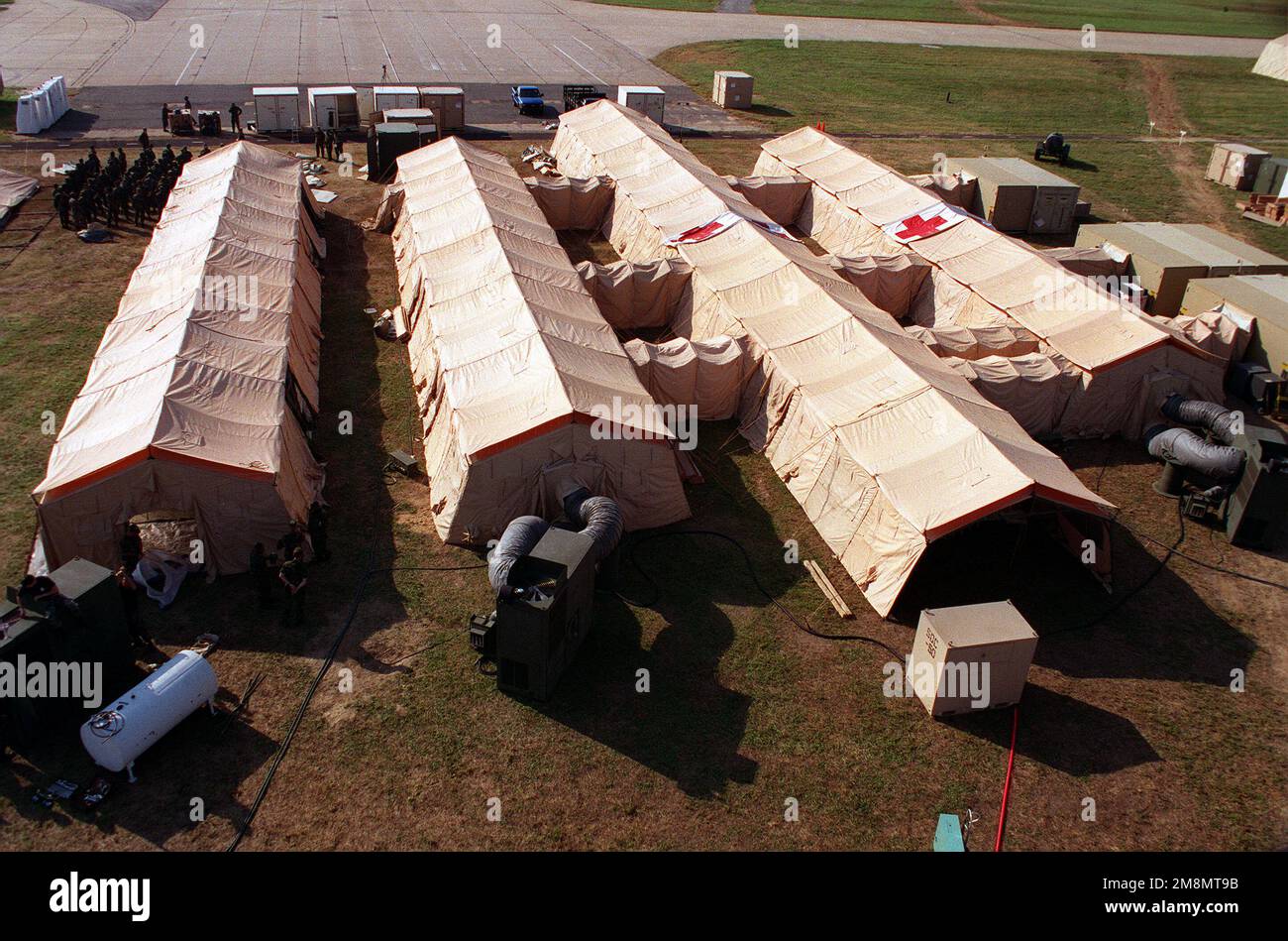 Aerial view of the Air Transportable Hospital located near the flight ...