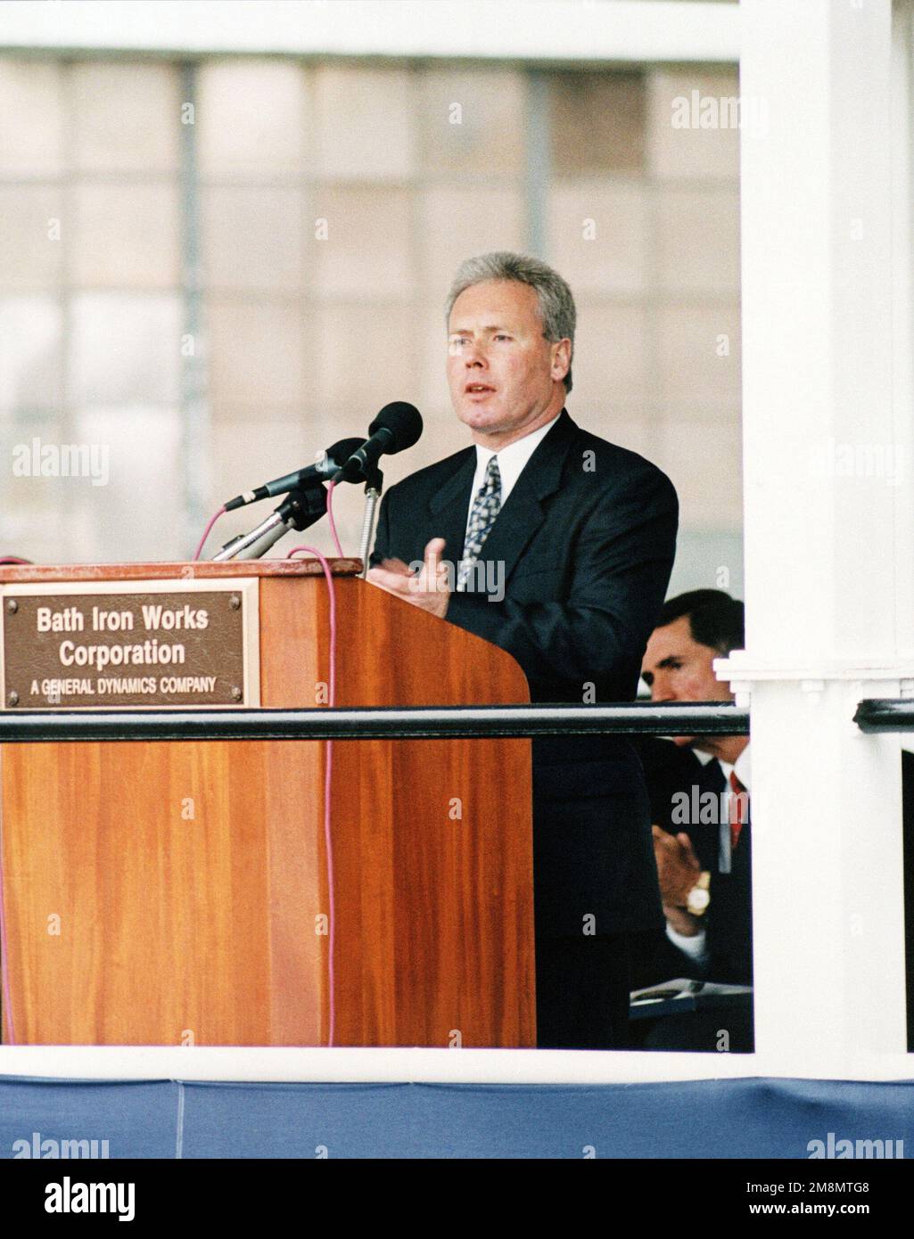 Mr. Allan Cameron, President and CEO of Bath Iron Works speaks to the ...