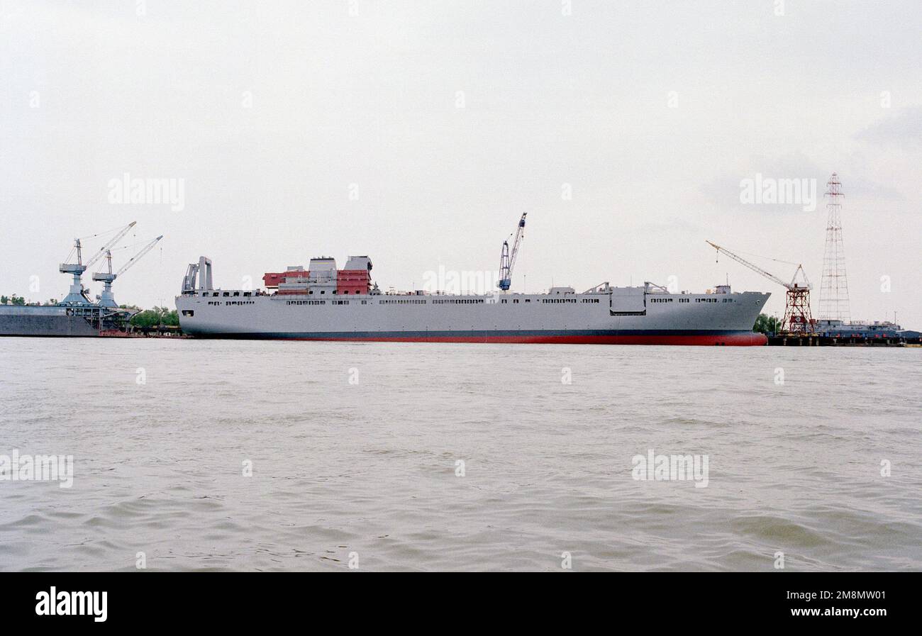 Starboard beam view of the Military Sealift Command (MSC) strategic heavy lift ship USNS FISHER ...