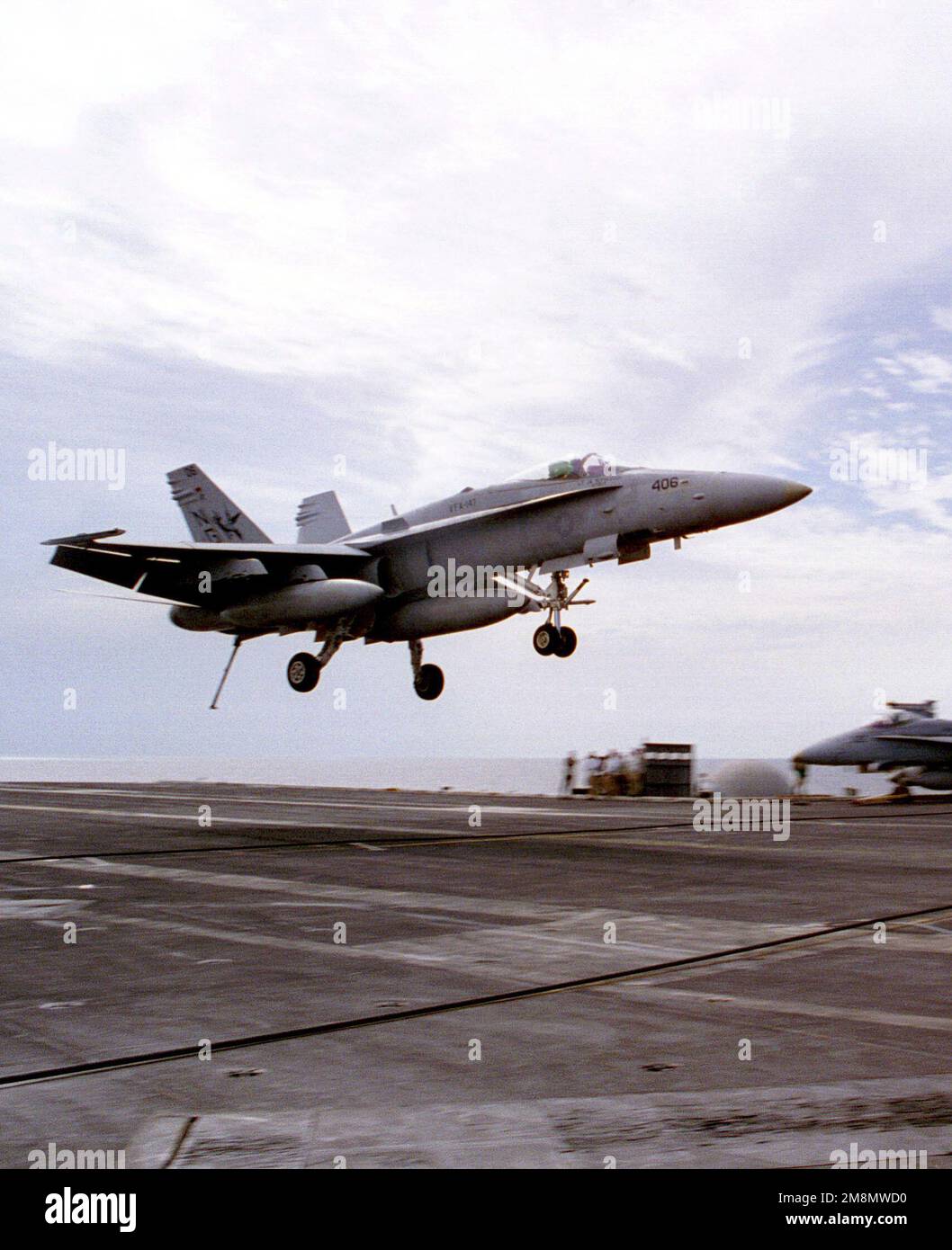 An F/A-18C Hornet assigned to Strike Fighter Squadron One Four Seven ...