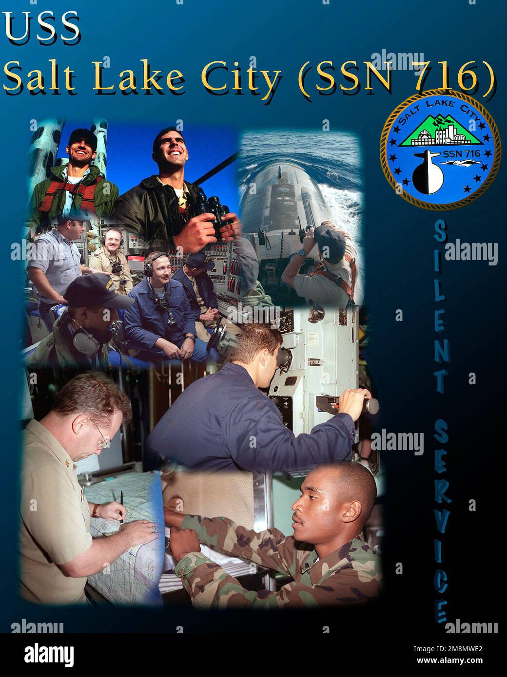 Poster depiciting various scenes aboard the submarine USS SALT LAKE ...