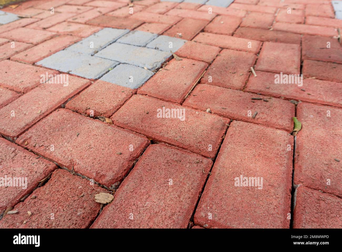 Orange colored paving block bricks path in the park close up Stock ...