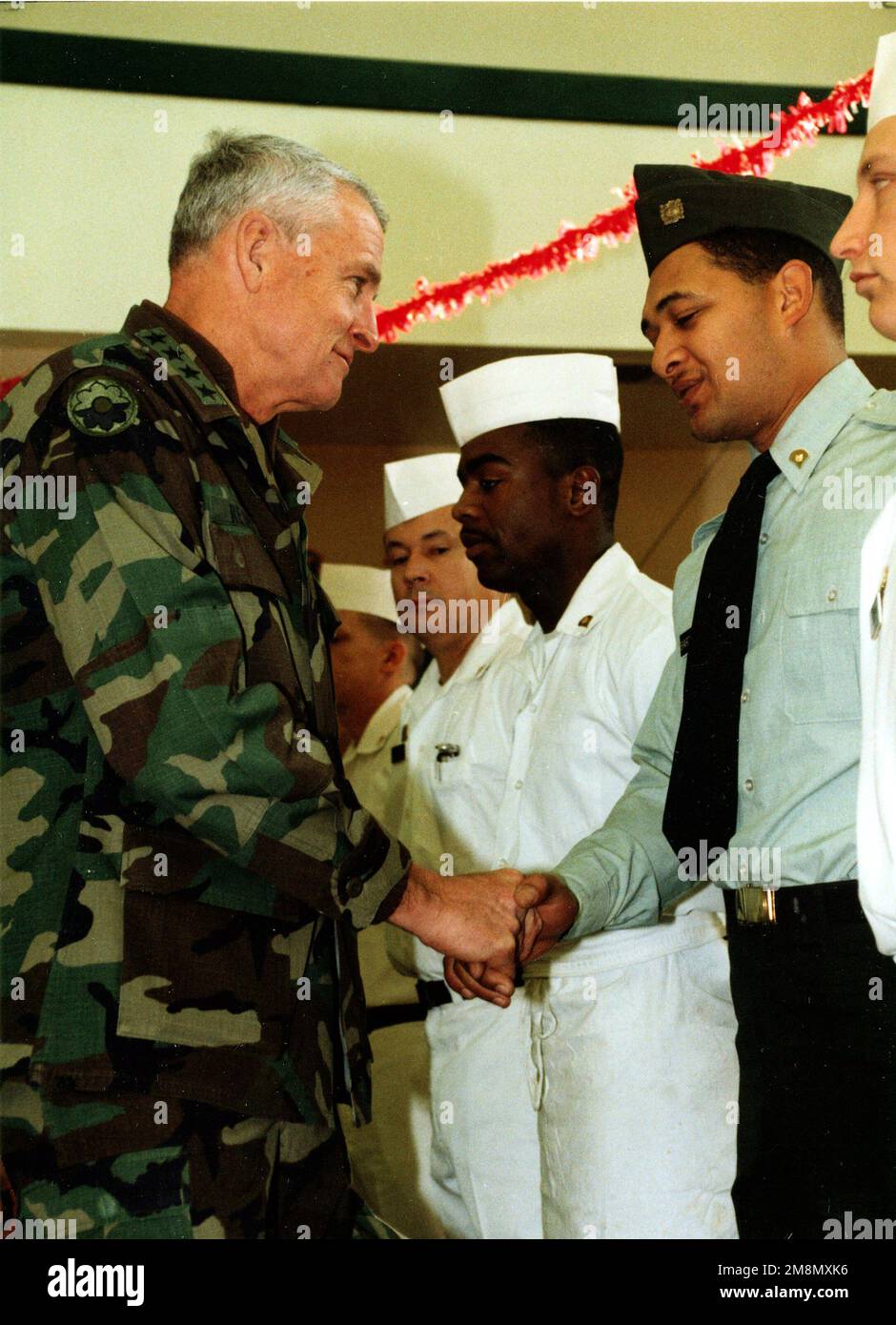 Army CHIEF of STAFF GEN Dennis Reimer greets the staff at the Yongsan ...