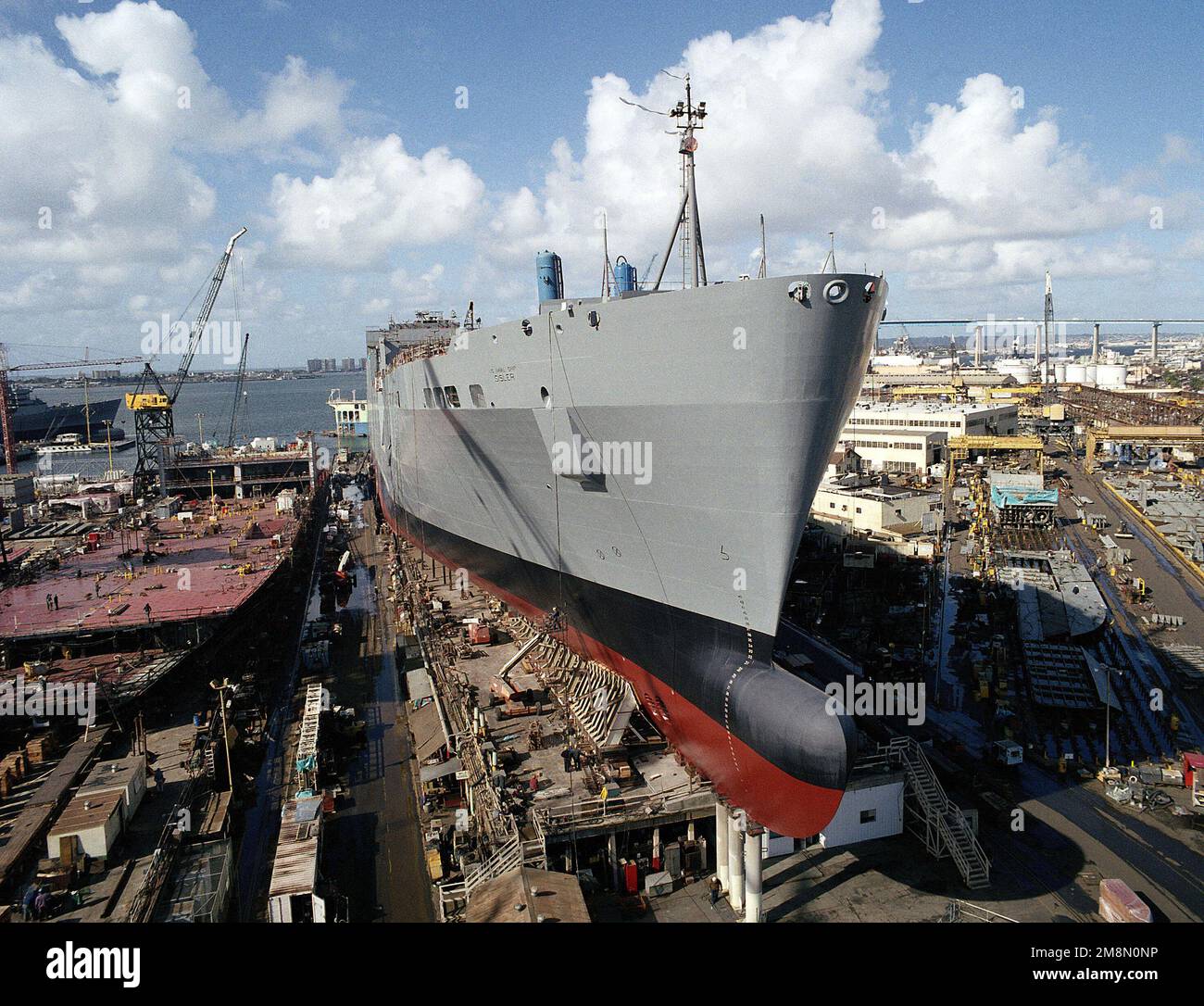 Starboard bow view of the MSC (Military Sealift Command) strategic heavy lift ship USNS SISLER ...