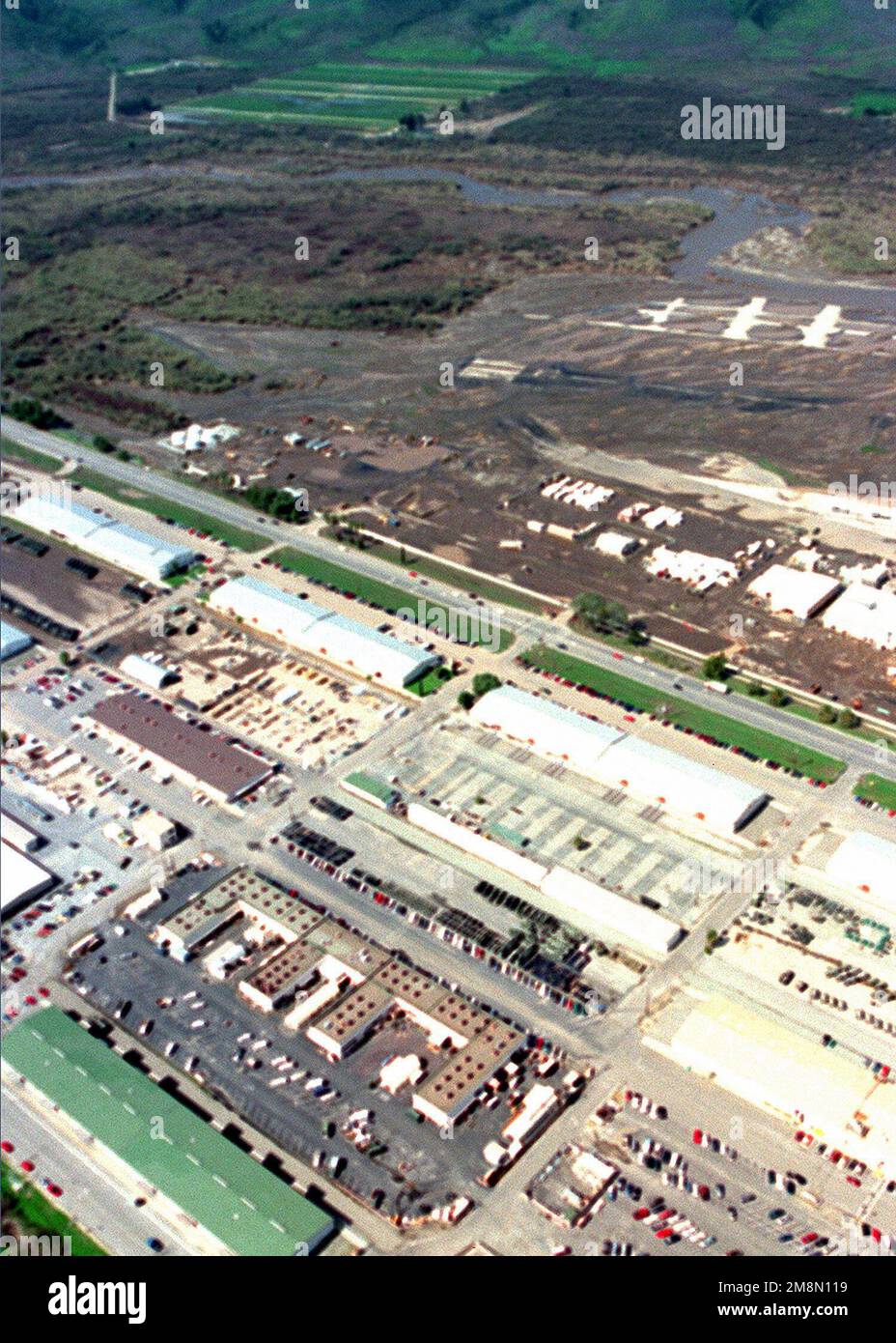 Aerial view of flood damage to 22 Area Camp Pendleton California ...
