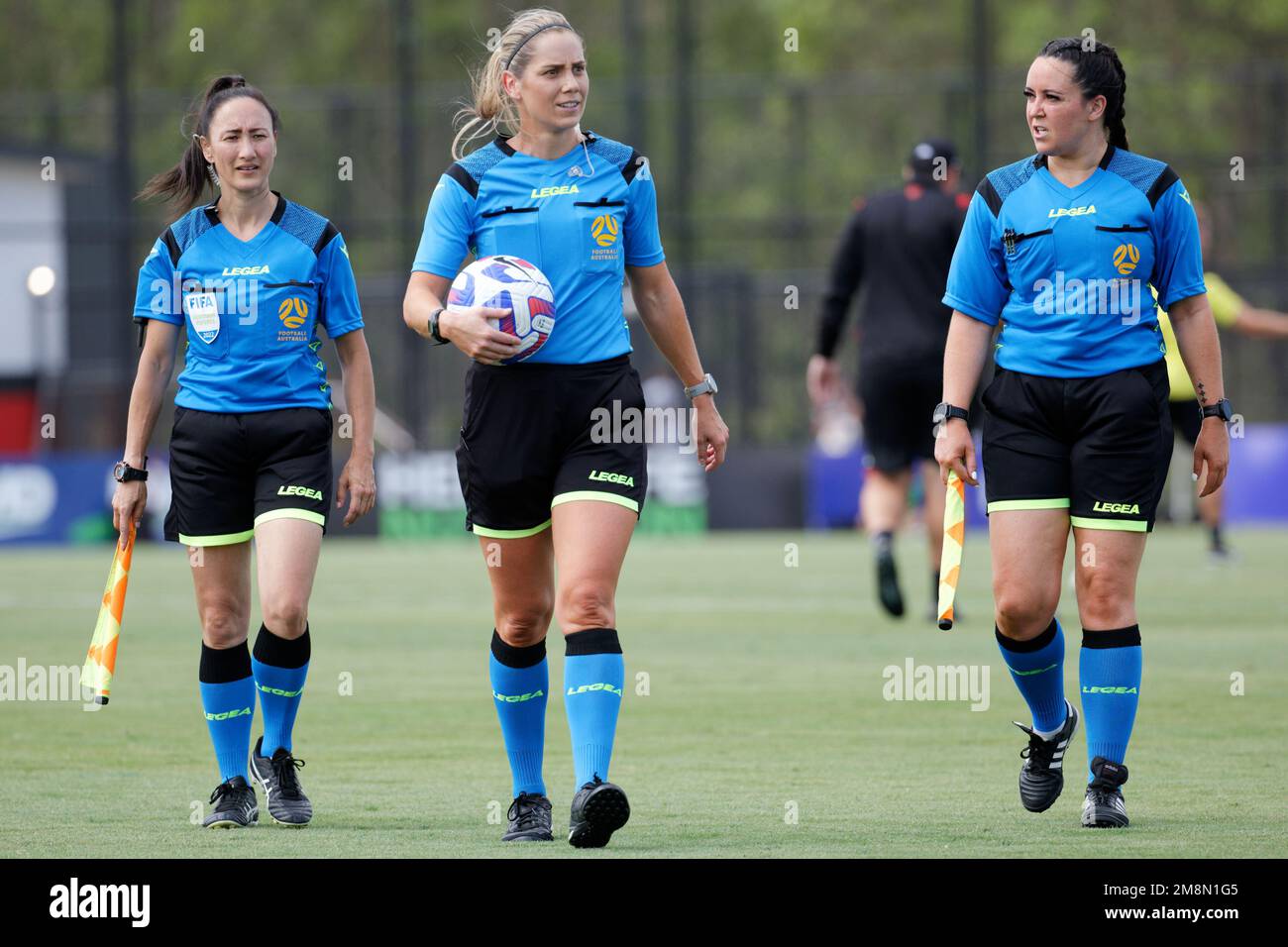 Sydney, Australia. 14th Jan, 2023. Match referee Kelly Jones (C) with ...