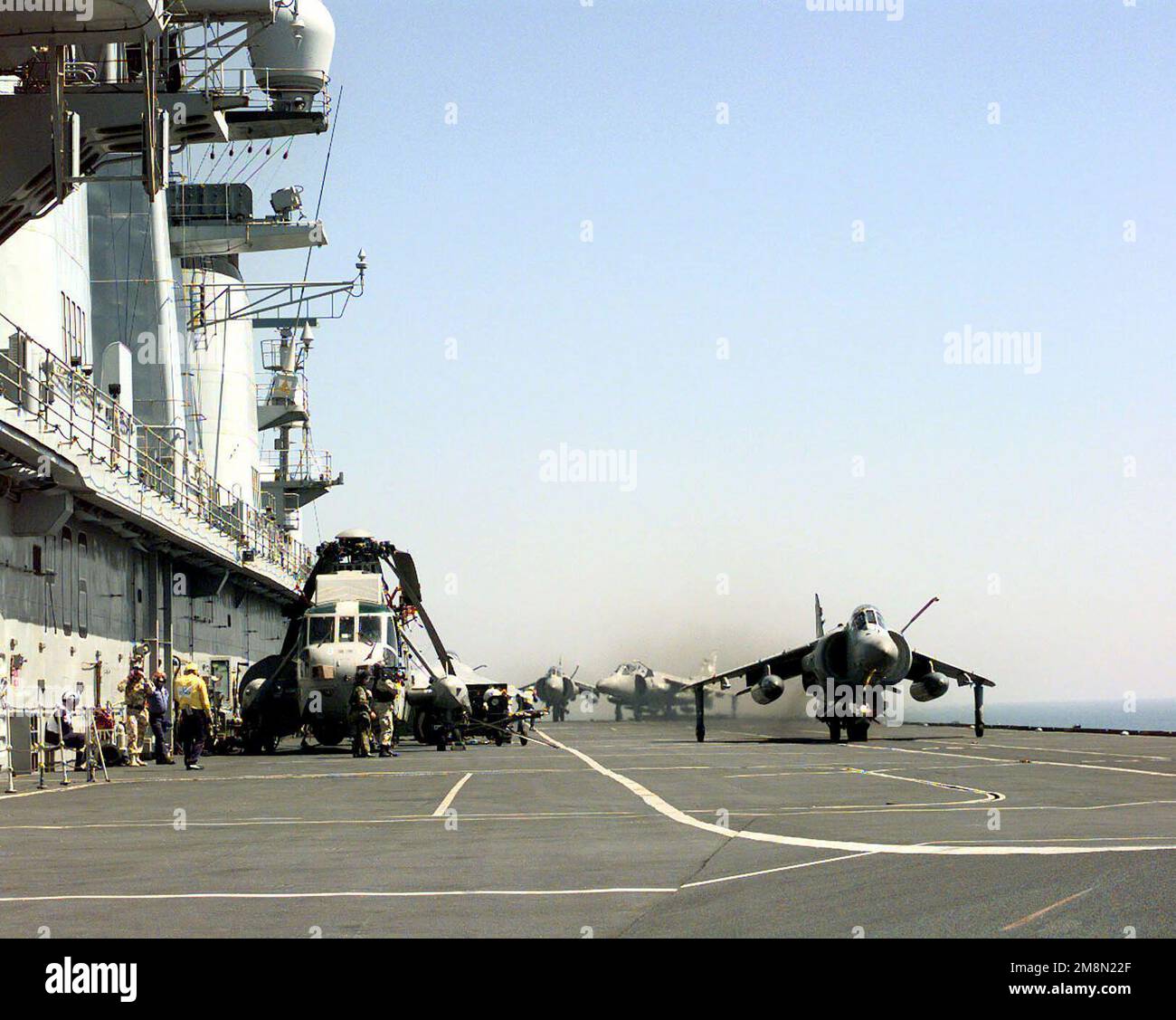 A British Royal Navy FA-2 Sea Harrier takes off from the flight deck of ...