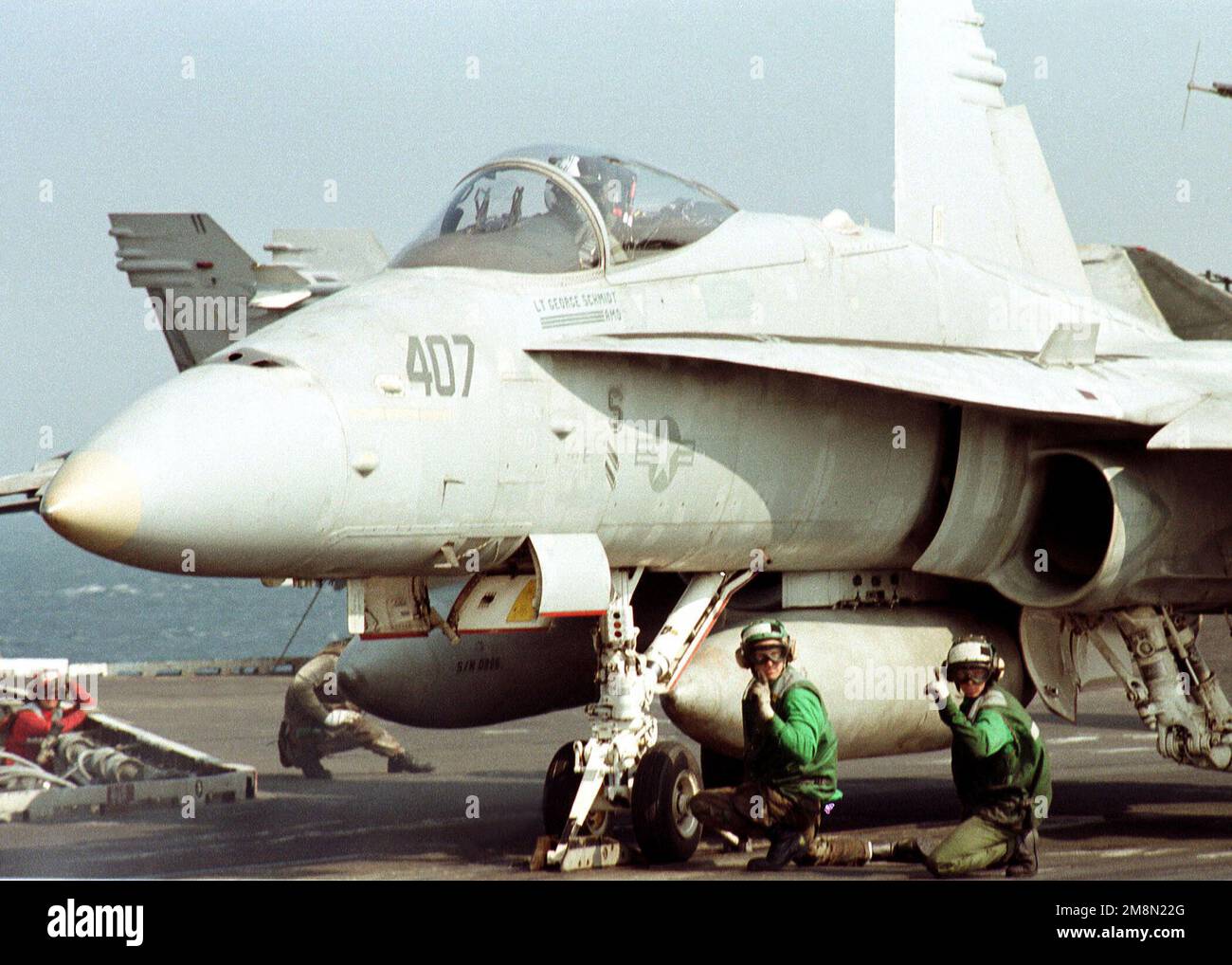A US Navy F/A-18 "Hornet" attached to Strike Fighter Squadron 195 (VFA ...