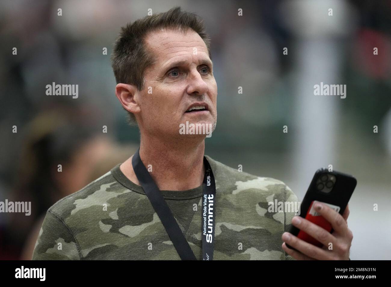 Jeff Hartwig reacts during the 30th UCS Spirit National Pole Vault ...