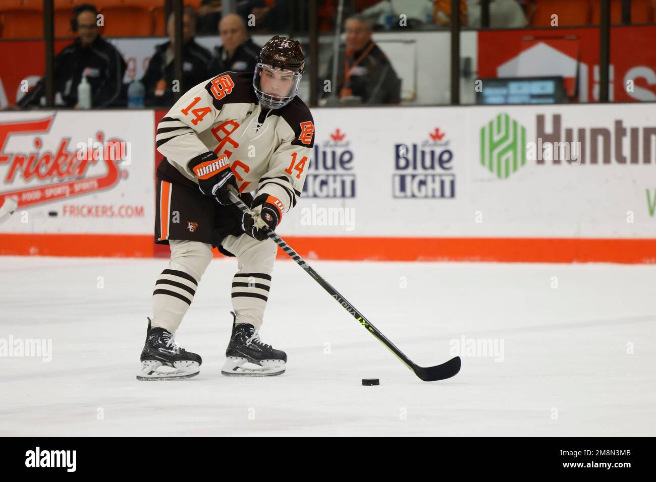 Bowling Green defenseman Dalton Norris (14) skates with the puck in the ...