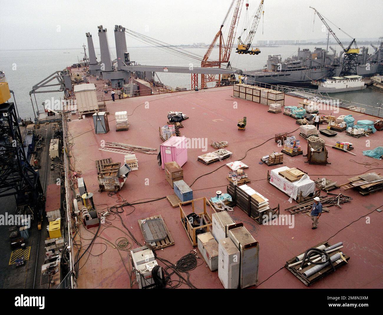 View from port side, looking forward from the bridge, of the "A" deck ...