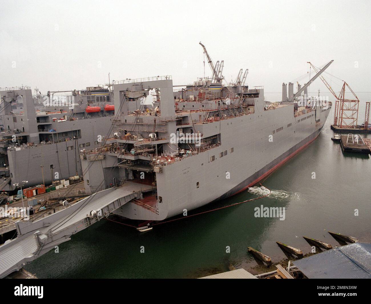 Starboard quarter view of the MSC (Military Sealift Command) strategic heavy lift ship USNS ...