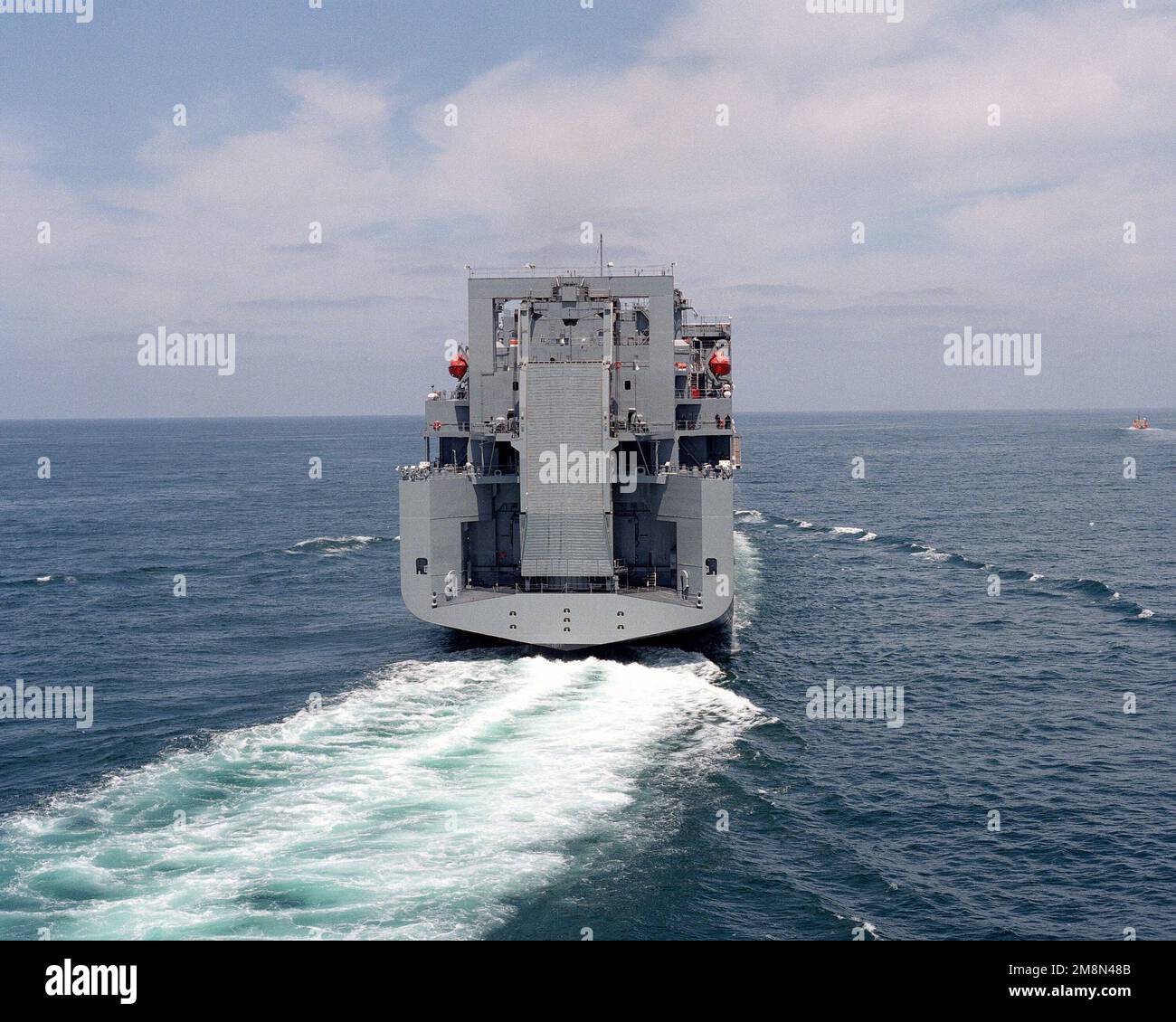 Close-in, stern on view of the Military Sealift Command (MSC) strategic heavy lift ship USNS ...