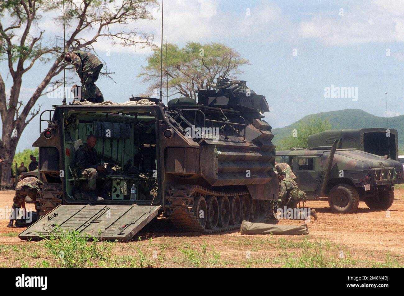 Marines from 2nd Battalion, 5th Marines, work on AAVR7A1's (Amphibious ...