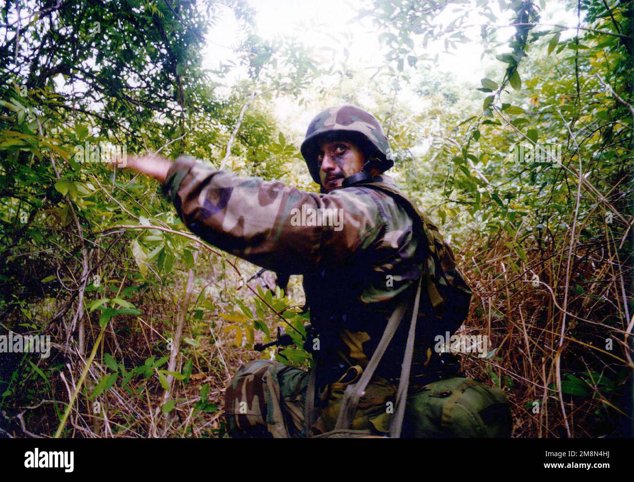 Squad leader US Marine Corps Sergeant Juan Espinosa III signals for the ...