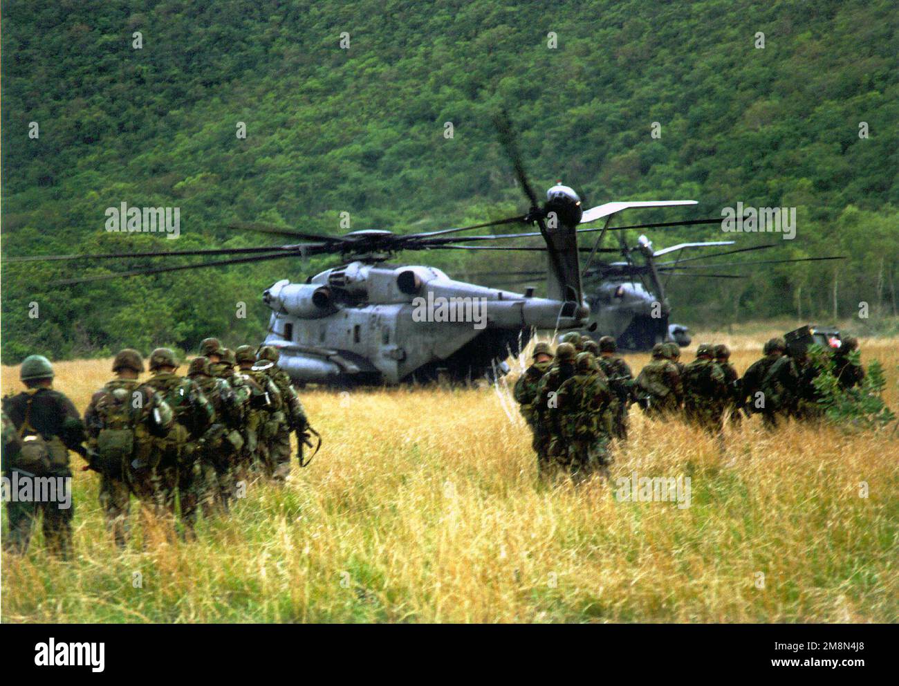 Marines race toward CH-53E helicopters for extraction after destroying ...