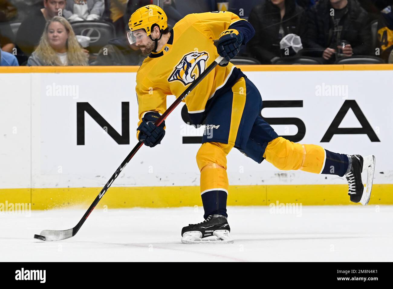 Nashville Predators left wing Filip Forsberg shoots against the Buffalo ...