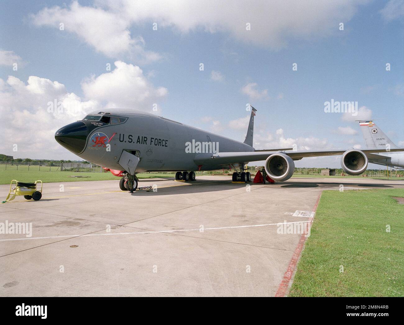 KC-135R Stratotanker from the 100th Aerial Refueling Wing at Royal Air Force Mildenhall shares a ...
