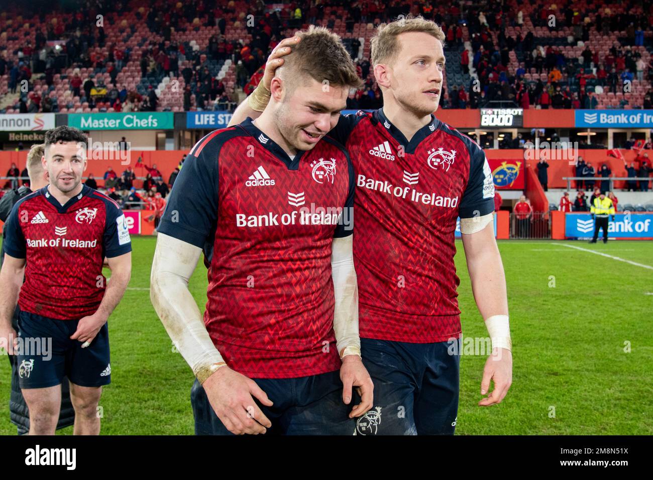 Jack Crowley of Munster and Mike Haley of Munster during the Heineken ...
