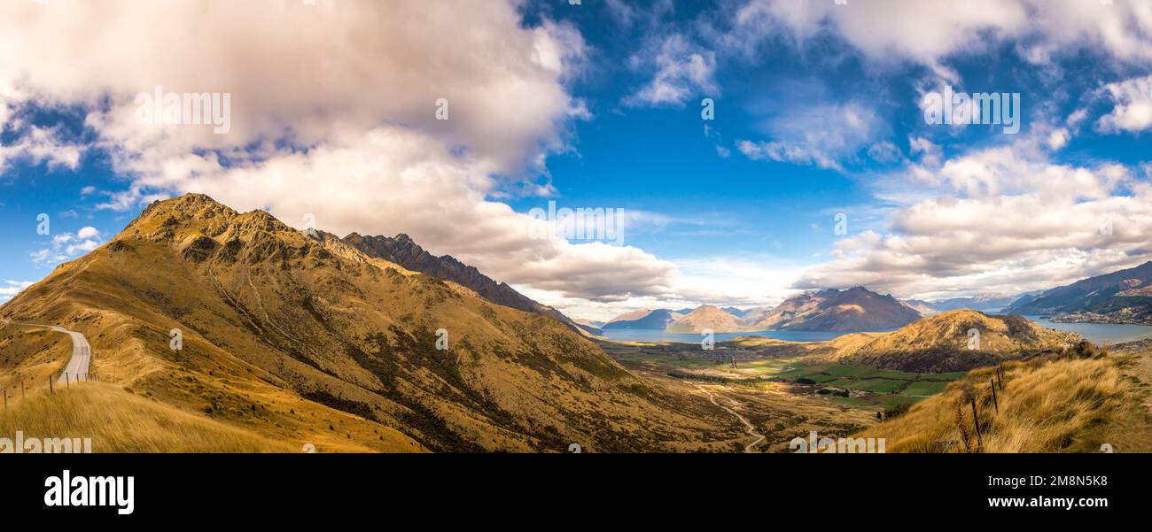 Panoramic view of the Queenstown valley from high up in the Remakable's ...