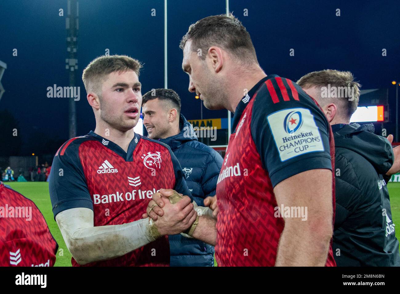 Limerick, Ireland. 15th Jan, 2023. Jack Crowley of Munster and Tadhg ...