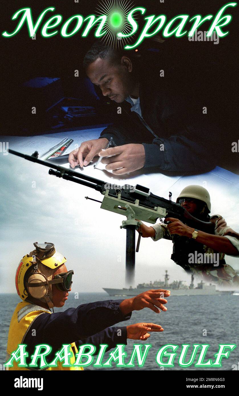 Poster for Exercise NEON SPARK '98. Photos include a Bahrain sailor ...
