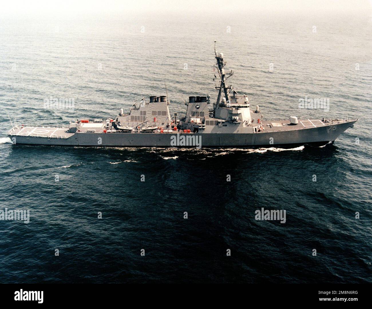 An aerial starboard side view of the guided missile destroyer USS ...