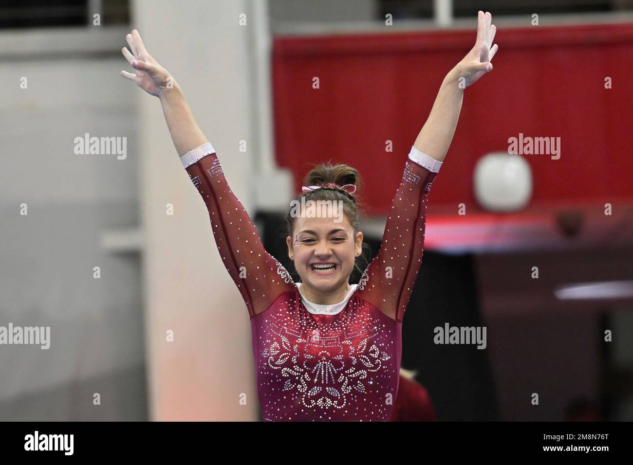 Alabama gymnast Gabby Gladieux competes on the beam against Arkansas ...