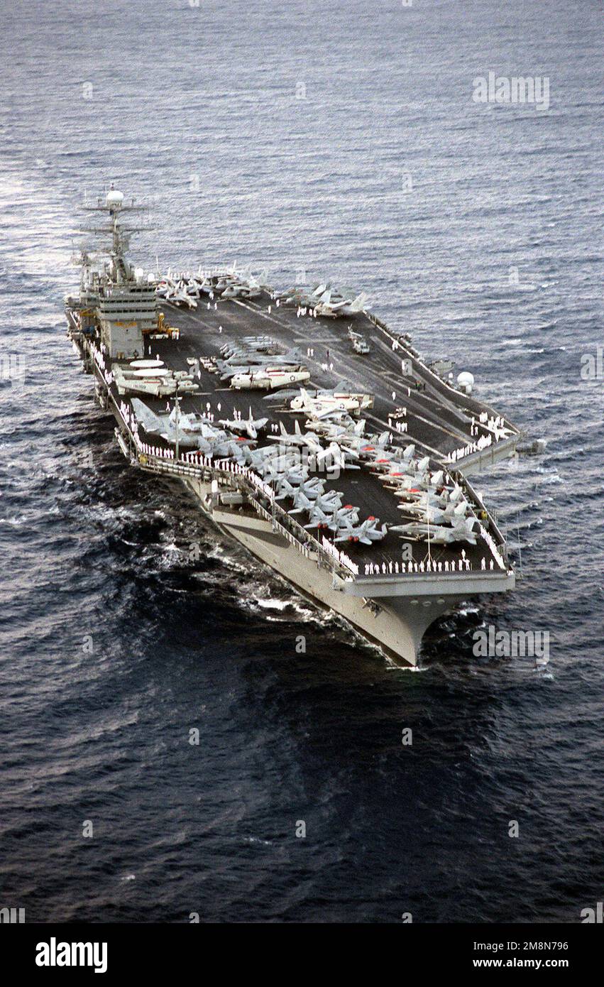 Starboard bow view of the Nimitz class aircraft carrier USS CARL VINSON ...