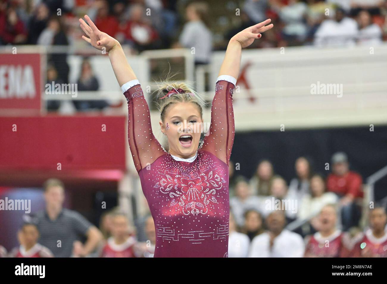 Alabama gymnast Mati Waligora competes on the floor against Arkansas ...