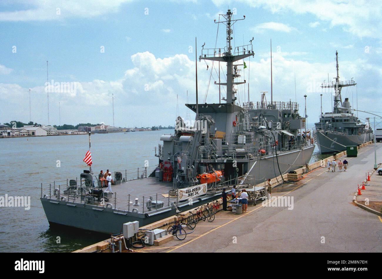 Starboard stern view of Osprey class coastal mine hunter USS ROBIN (MHC ...