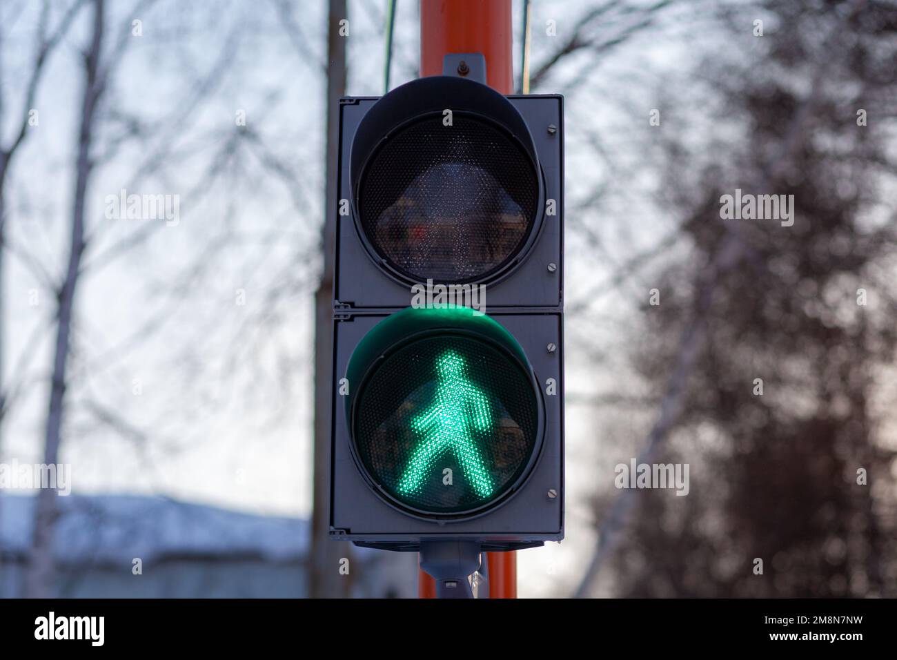 Green light on a pedestrian traffic light. Safe crossing of the road ...