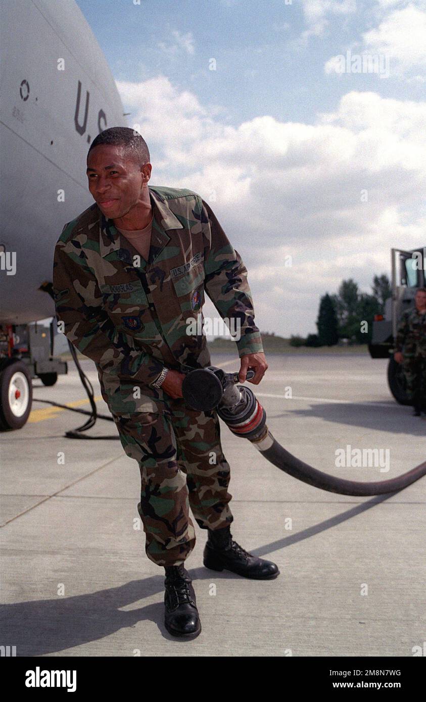 Suffolk County, England. USAF AIRMAN Douglas from the 100th Aircraft ...