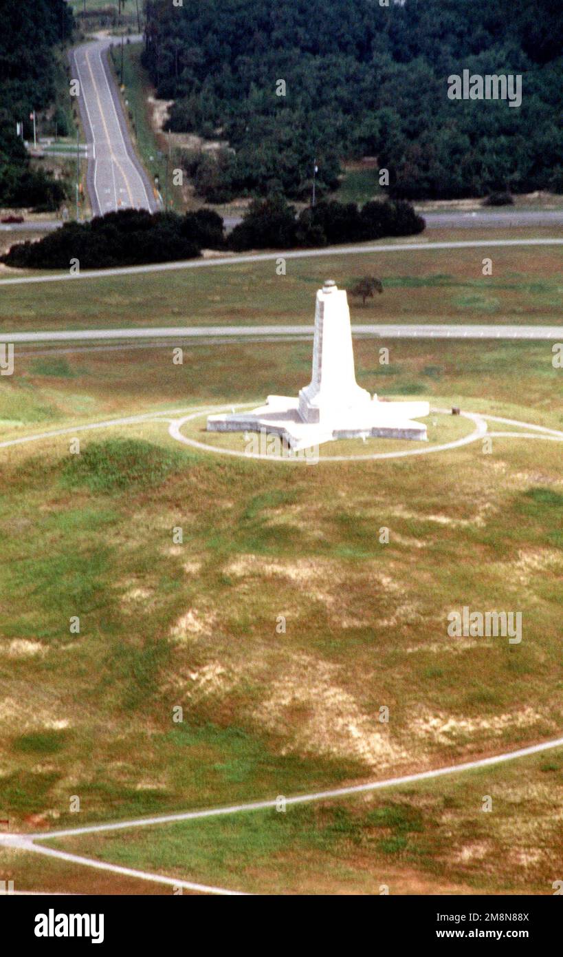 An aerial view of the Wright Brothers National Memorial located in ...