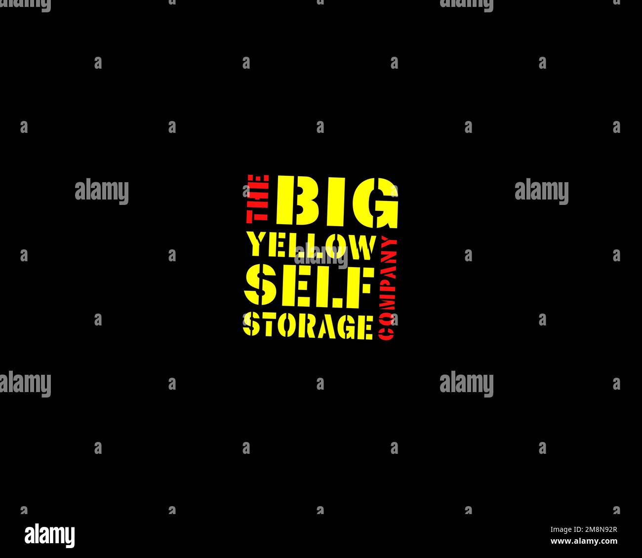 Big Yellow Group, rotated logo, black background B Stock Photo - Alamy