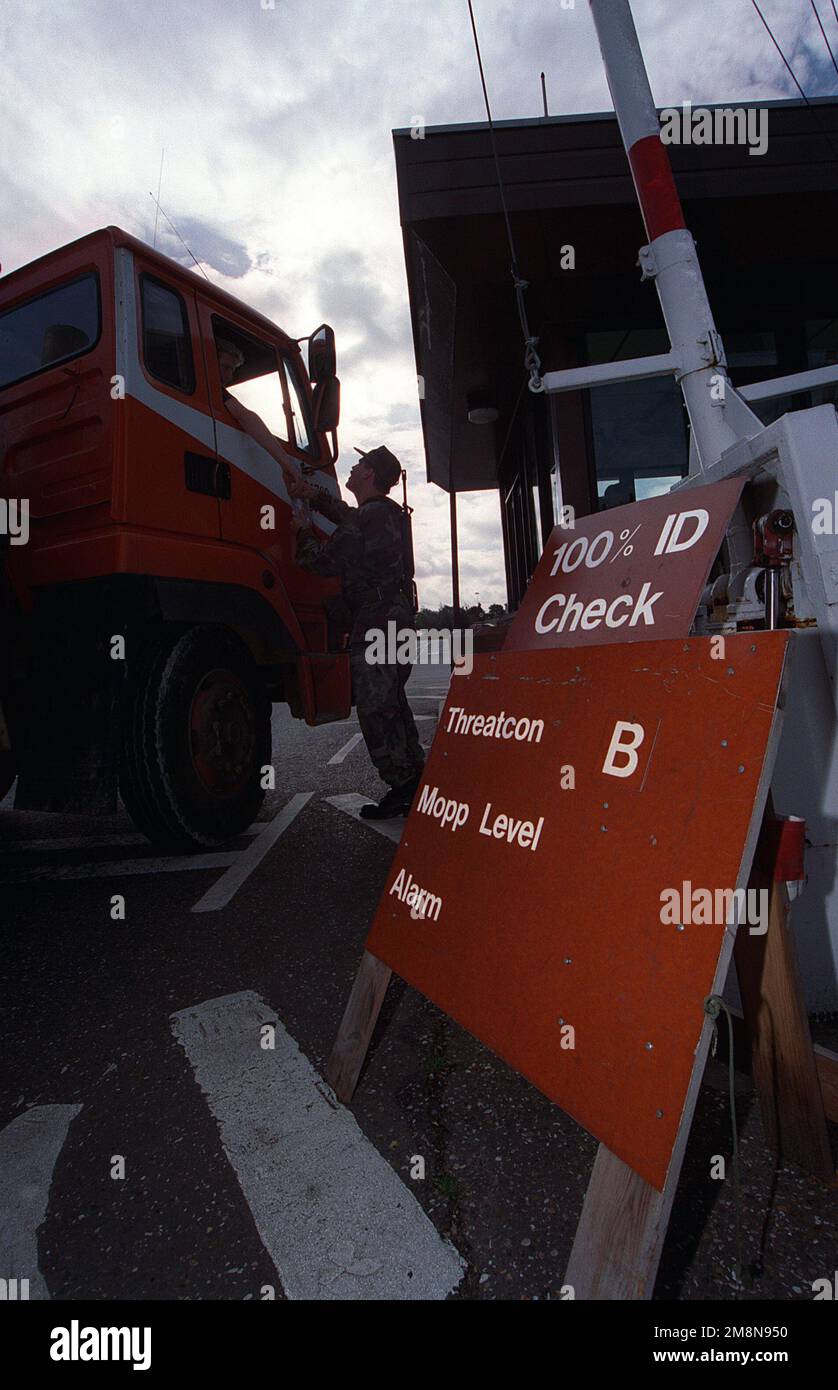 Suffolk County, England. A view looking past the 100 percent ID check ...