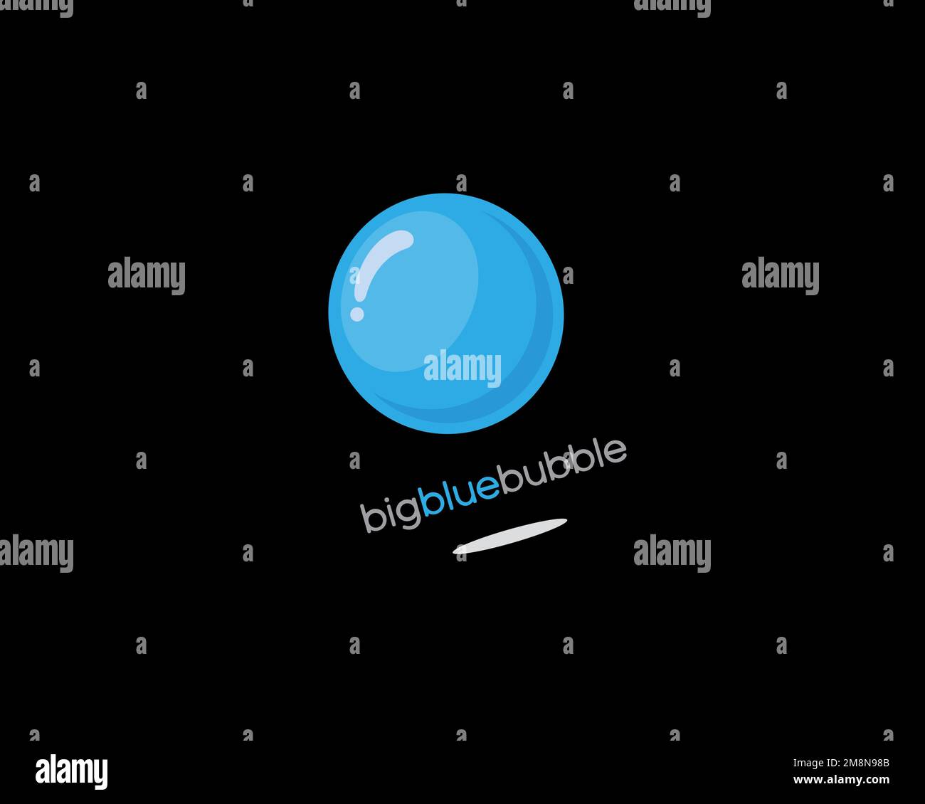 Big Blue Bubble, Rotated Logo, Black Background Stock Photo - Alamy